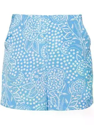 BAMBAH Azalea High-waisted Floral Print Shorts - Blue