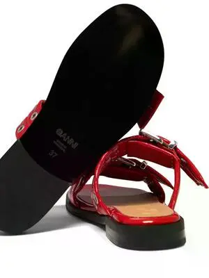 GANNI Buckle-fastening Patent Finish Slides - Red