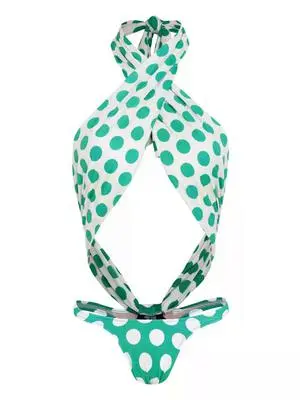 AMIR SLAMA Polka-dot Swimsuit - Green