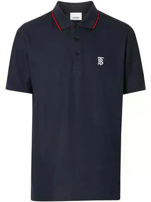 Burberry Icon Stripe Placket Cotton Piqué Polo Shirt - Blue