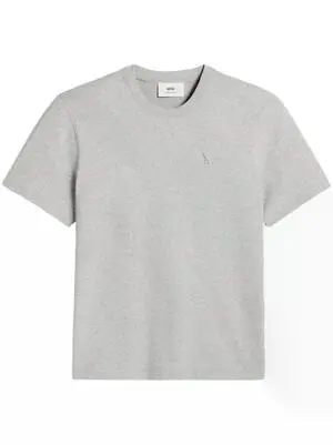 AMI Paris Embroidered Logo Ribbed Neck T-shirt - Grey