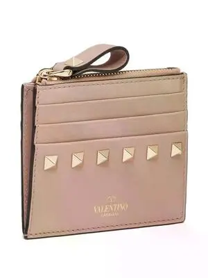Valentino Garavani Rockstud Zipped Leather Card Holder - Neutrals