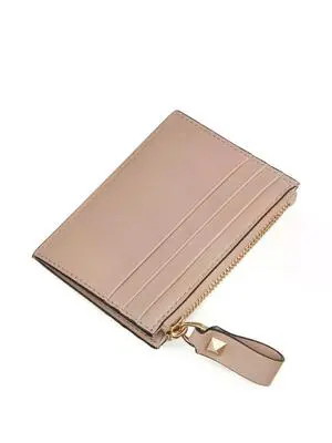 Valentino Garavani Rockstud Zipped Leather Card Holder - Neutrals