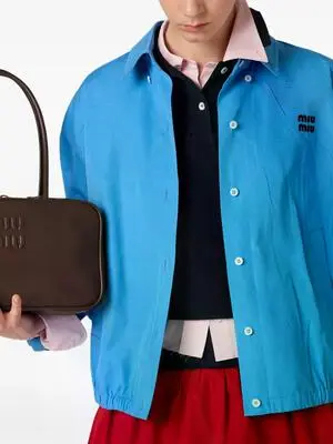Miu Miu Cotton Poplin Shirt Jacket With Embroidered Logo - Blue
