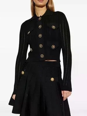 Balmain Openwork-detailed Ribbed-knit Cardigan - Black