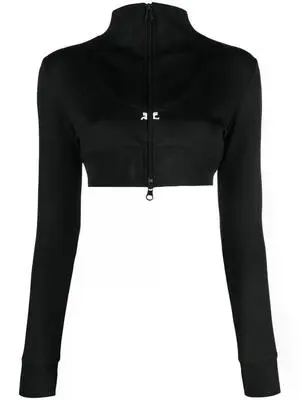 COURREGES Logo-embroidered Cropped Zip-up Jacket - Black