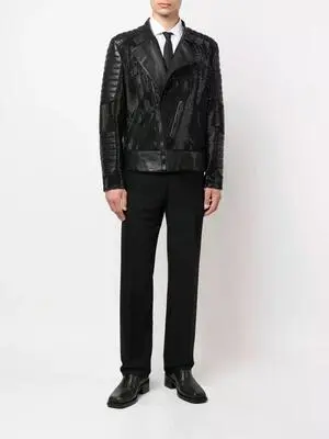 Philipp Plein Crystal Embellished Leather Biker Jacket