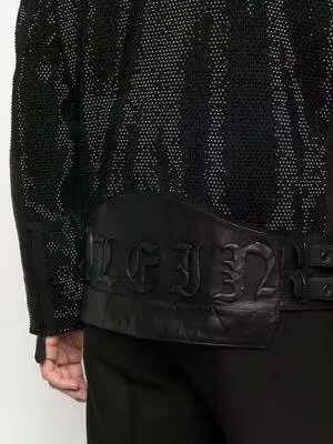 Philipp Plein Crystal Embellished Leather Biker Jacket