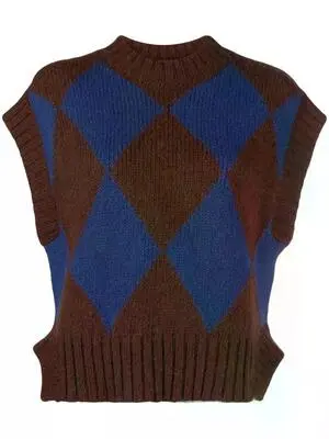 La DoubleJ Argyle-check Knitted Vest - Brown
