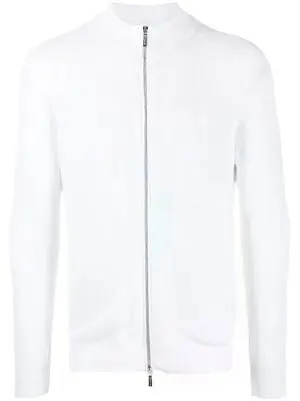 MOORER Zip-up Ribbed Knit Sweatshirt - White