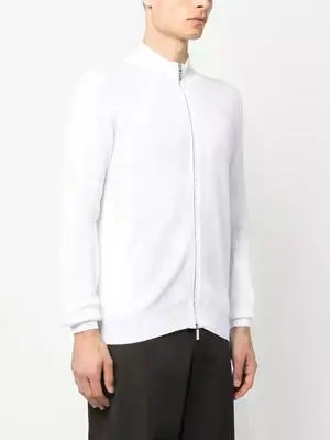 MOORER Zip-up Ribbed Knit Sweatshirt