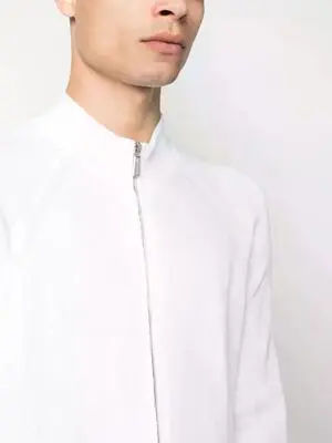 MOORER Zip-up Ribbed Knit Sweatshirt