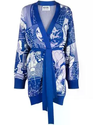 Moschino Graphic Print Wrap Cardigan - Blue