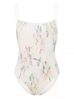 TOTEME Floral-print Smocked Swimsuit