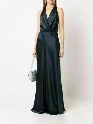 Michelle Mason Draped Halterneck Gown - Blue