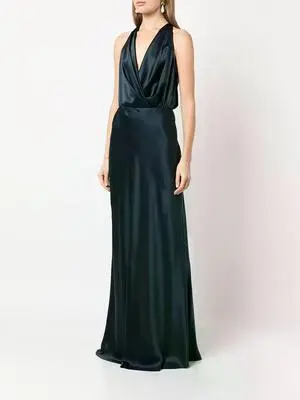 Michelle Mason Draped Halterneck Gown - Blue