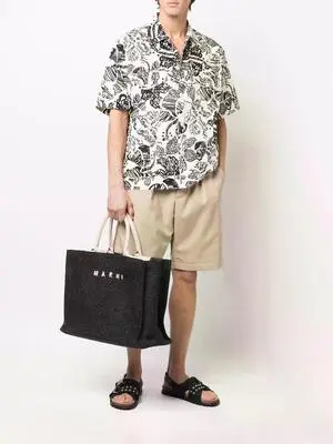 Marni Logo-embroidered Raffia Tote Bag