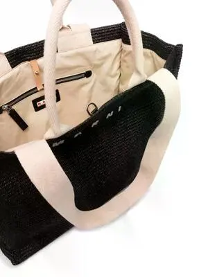 Marni Logo-embroidered Raffia Tote Bag