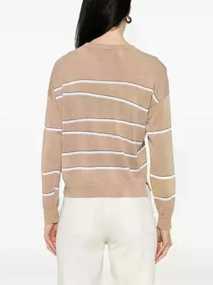 Peserico Striped Crew Neck Jumper - Brown
