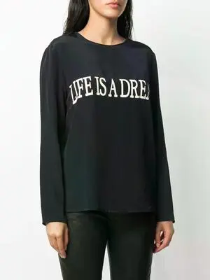 Alberta Ferretti Silk Blend Slogan Print Blouse