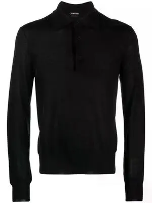 TOM FORD Long-sleeve Knitted Polo Shirt - Black