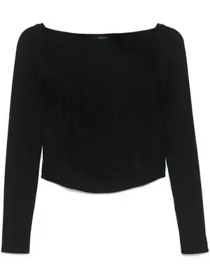 MUGLER Long-sleeved Boning Detail Top - Black