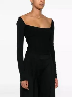 MUGLER Long-sleeved Boning Detail Top - Black