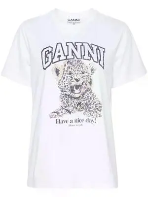 GANNI Leopard Jersey T-shirt - Grey