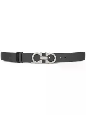 FERRAGAMO Gancini Buckle Leather Belt - Grey