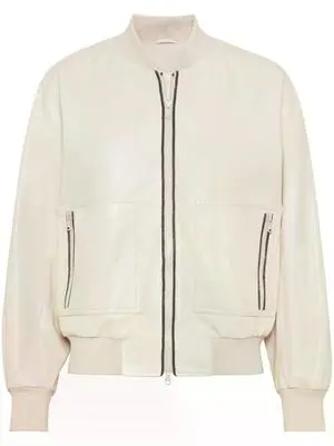 Brunello Cucinelli Monili Bead-embellished Leather Jacket - Neutrals