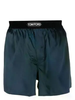 TOM FORD Logo-waist Satin Boxers - Blue