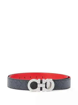 FERRAGAMO Gancini Leather Belt - Grey