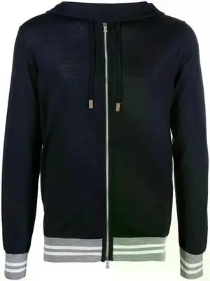 Eleventy Wool-silk Blend Drawstring Zip-up Hoodie - Blue