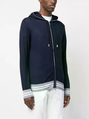 Eleventy Wool-silk Blend Drawstring Zip-up Hoodie