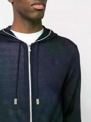 Eleventy Wool-silk Blend Drawstring Zip-up Hoodie