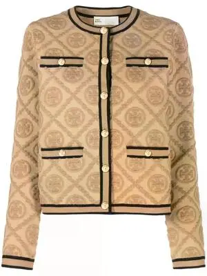 Tory Burch Kendra Embossed Wool Cardigan - Brown