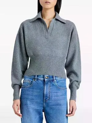 Proenza Schouler Jeanne Split-neck Ribbed-knit Jumper - Grey
