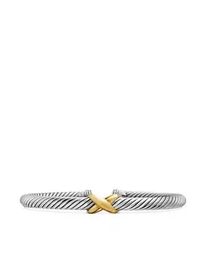 David Yurman 14kt Yellow Gold And Sterling Classic Cable Station Bracelet - Silver
