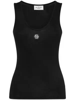 Philipp Plein Logo Appliquéd Cotton Tank Top - Black