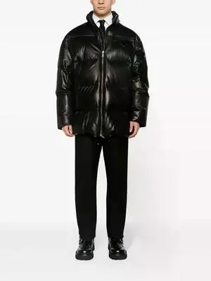 Prada Logo-plaque Leather Puffer Coat