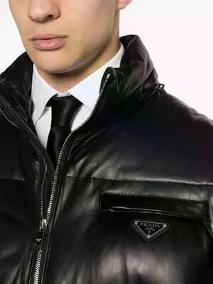 Prada Logo-plaque Leather Puffer Coat