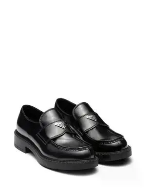Prada Logo-plaque Brushed Leather Loafers