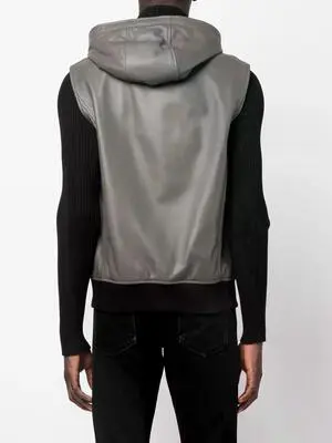 BILLIONAIRE Sleeveless Hooded Leather Zip Vest