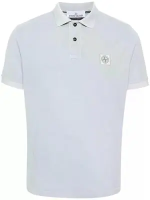 Stone Island Compass-appliqué Cotton Polo Shirt - Grey