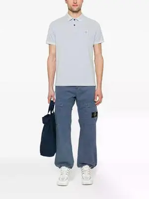 Stone Island Compass-appliqué Cotton Polo Shirt - Grey