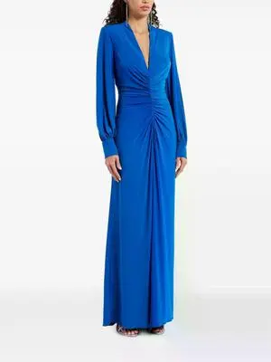 Badgley Mischka Ruched V-neck Floor-length Gown