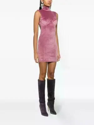 Gcds Logo-embroidered Open-back Velvet Minidress