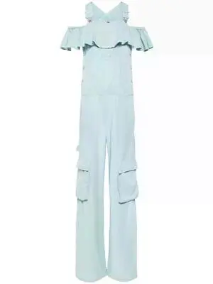 Moschino Ruffle-detail Cold-shoulder Jumpsuit - Blue