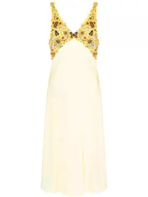 MARY KATRANTZOU Beaded Stretch-silk Slip Dress - Yellow