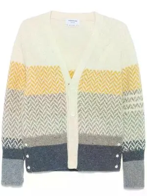 Thom Browne Stripe-jacquard V-neck Cardigan - Neutrals